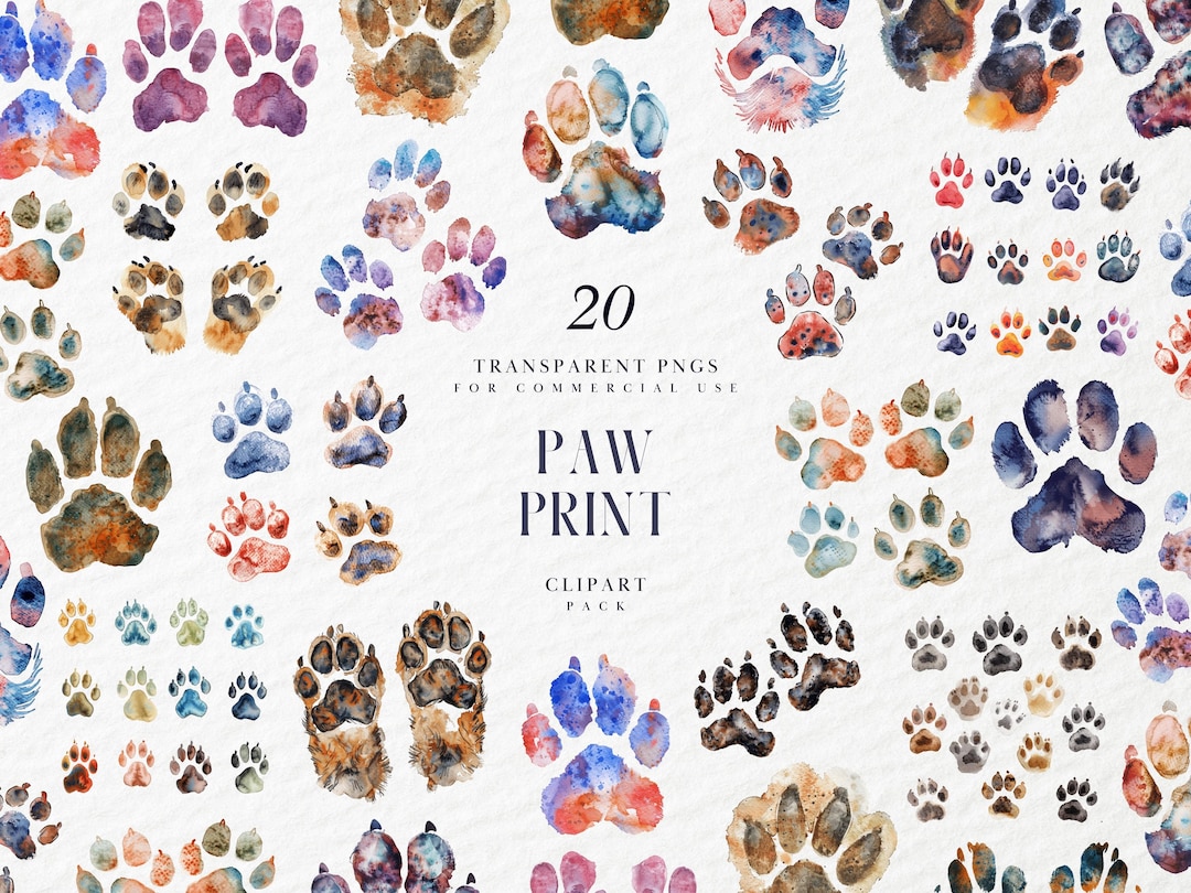 Watercolor Paw Print Clipart, Paw Prints, Cat Lovers, Dog Lovers, Pet ...