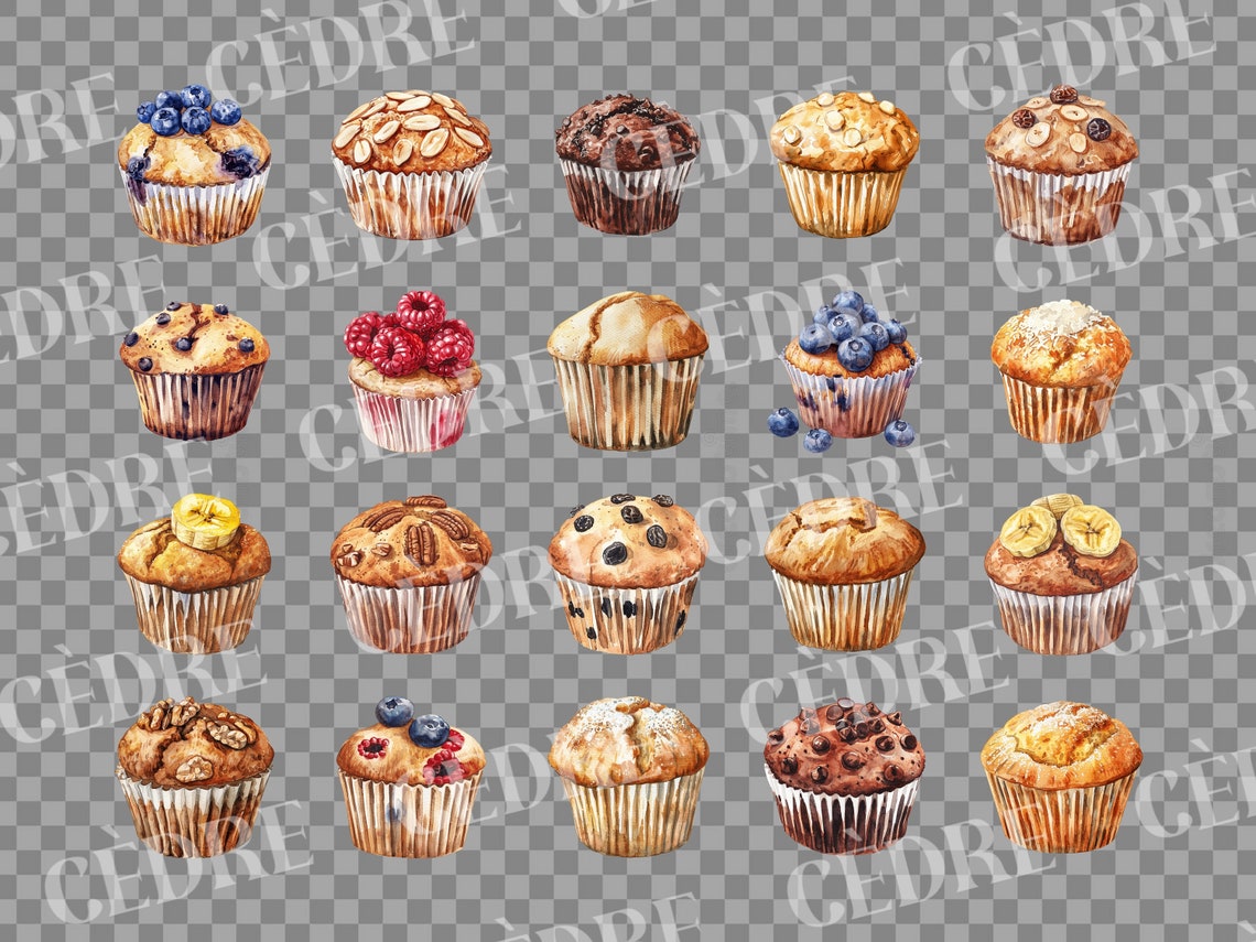 Watercolor Muffin Clipart, Freshly Baked Muffins Clipart, Blueberry ...