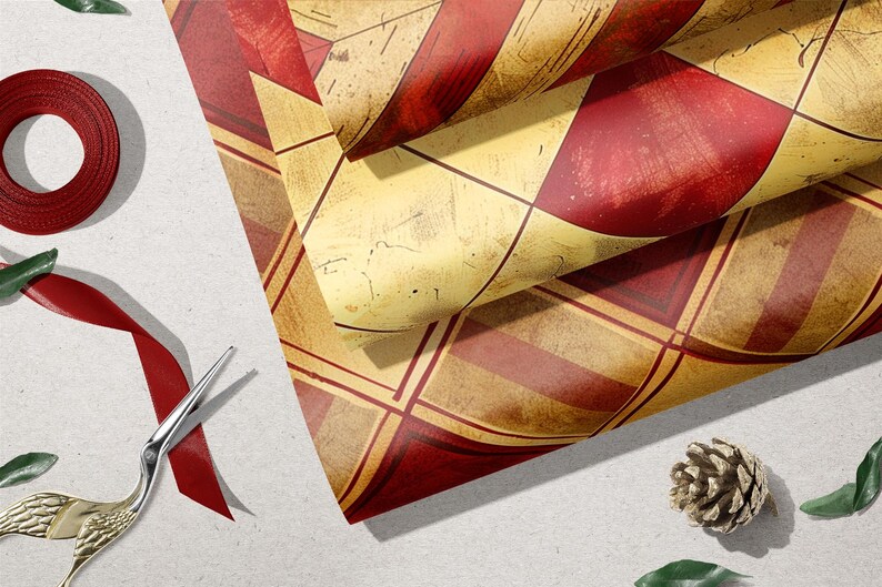 Red and Gold Digital Patterns, Golden Patterned Digital Papers, Digital ...
