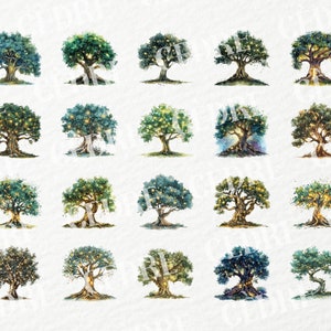 Watercolor Whimsical Tree Clipart, Enchanted Magical Trees Clipart ...
