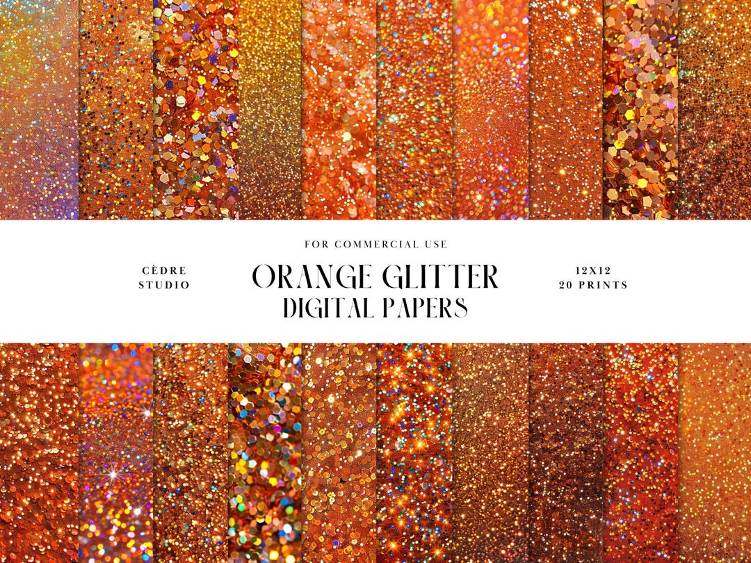 Orange Glitter Digital Papers, Sparkly Glitter Digital Texture, Shimmer ...