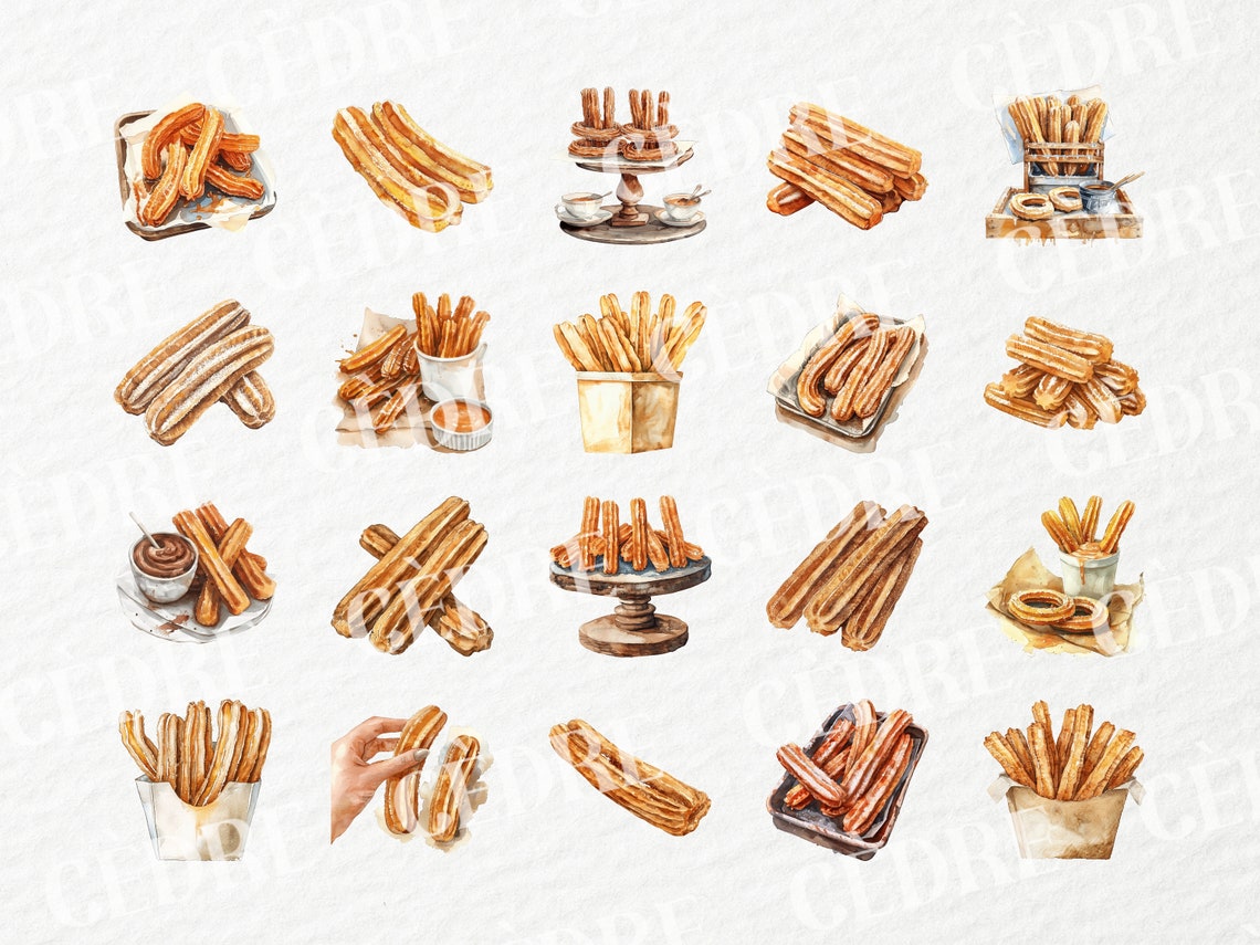 Watercolor Churros Clipart, Churro Clipart, Sweets, Mexican Cuisine ...