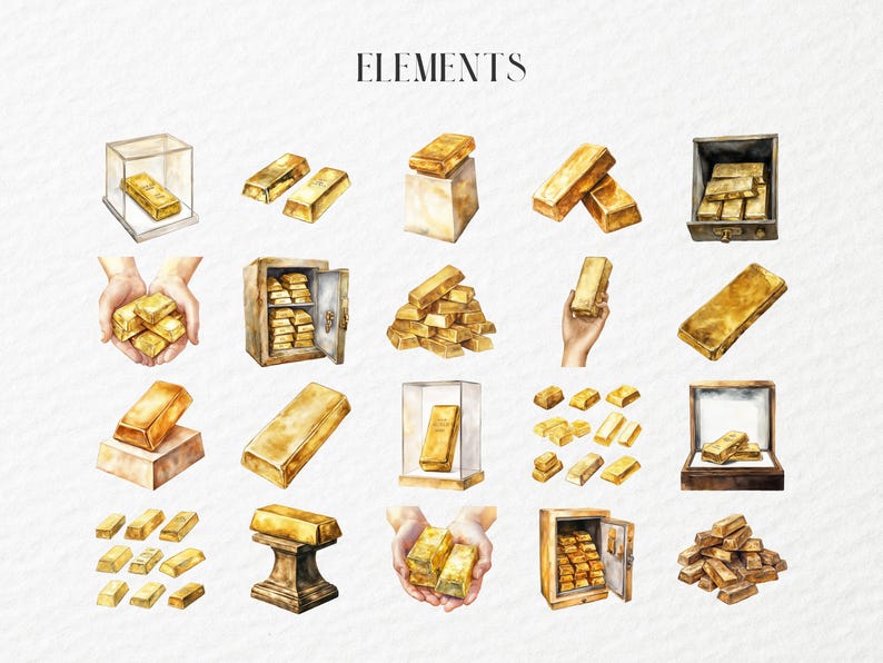 Watercolor Gold Bar Clipart, Golden Bars, Currency, Ancient Money, in a ...