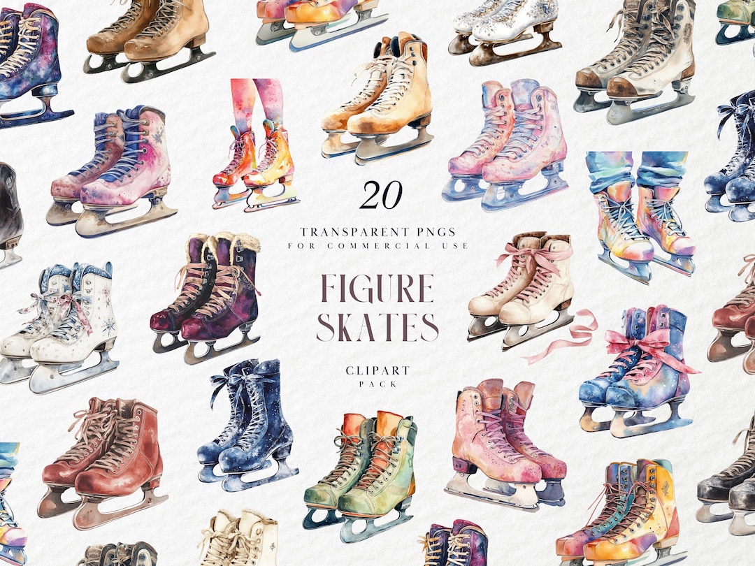 Watercolor Figure Skates Clipart, Figure Skating Shoes Clipart, Ice ...