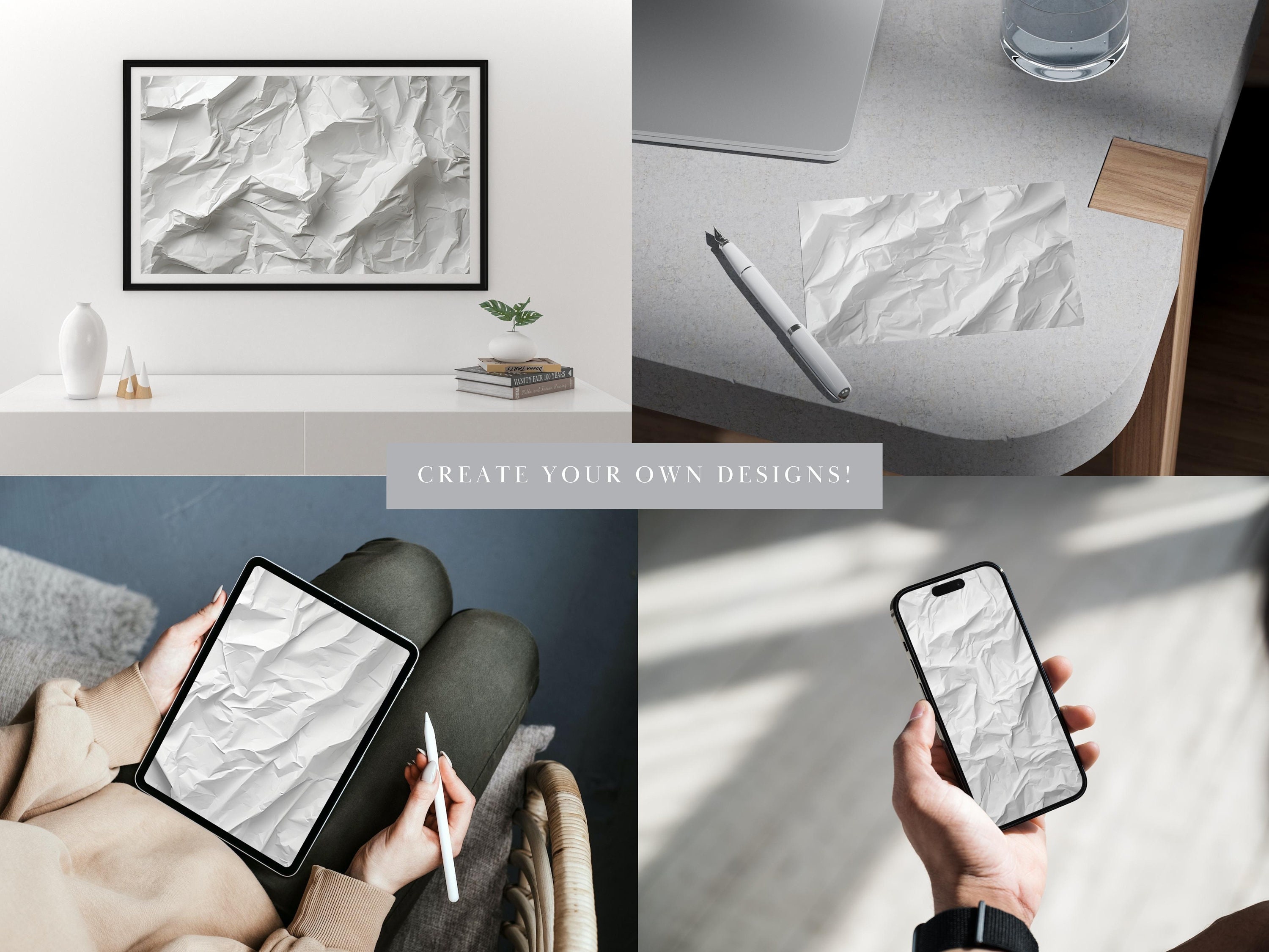 Crinkled Paper Digital Papers, White Crinkled Paper Digital Patterns ...
