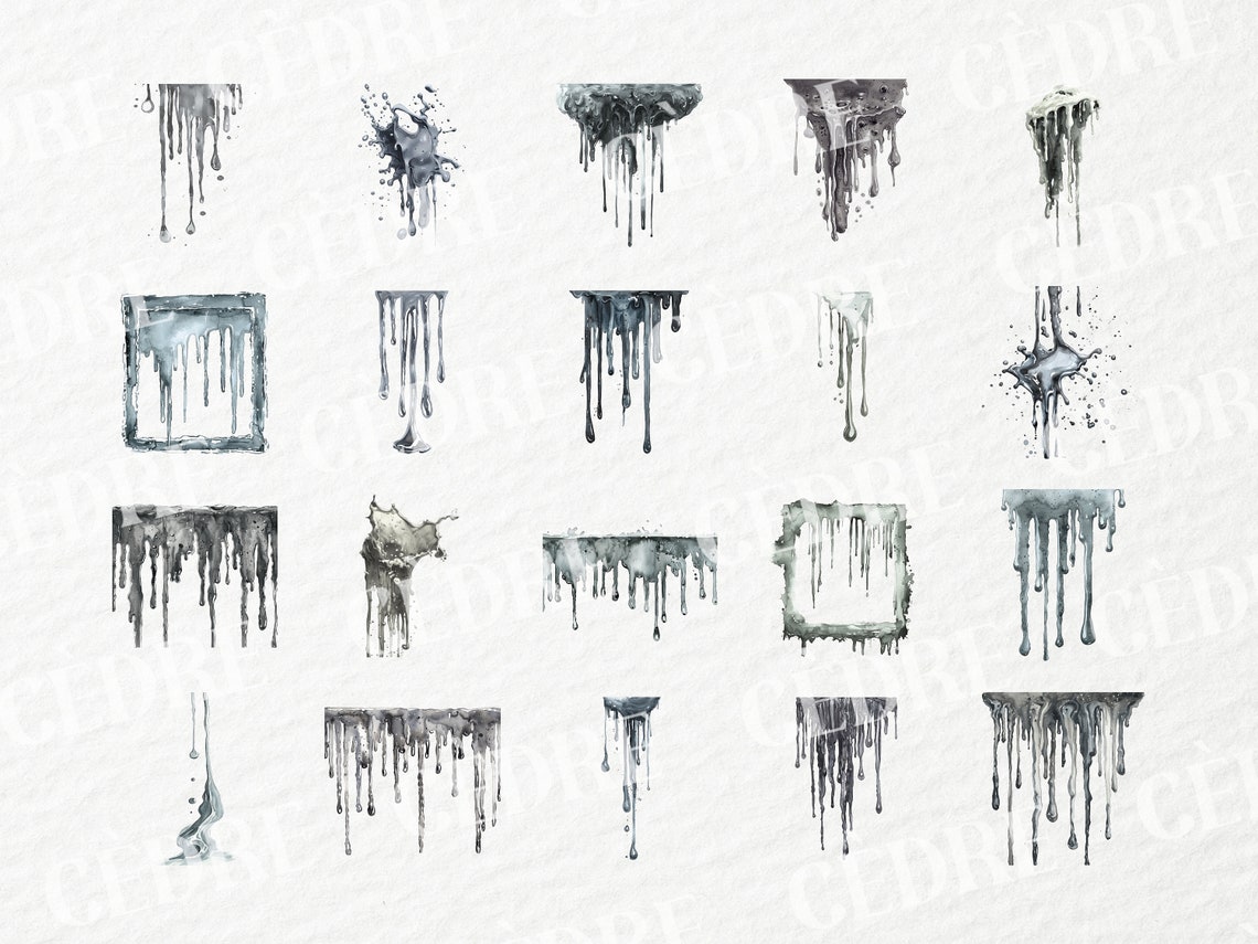 Watercolor Gray Slime Clipart, Dripping Slime Clipart, Slime Drip ...