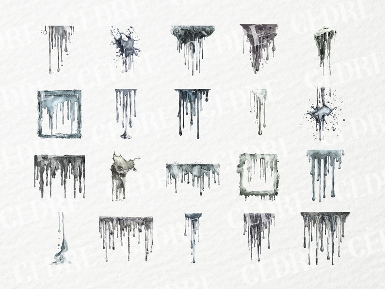 Watercolor Gray Slime Clipart, Dripping Slime Clipart, Slime Drip ...