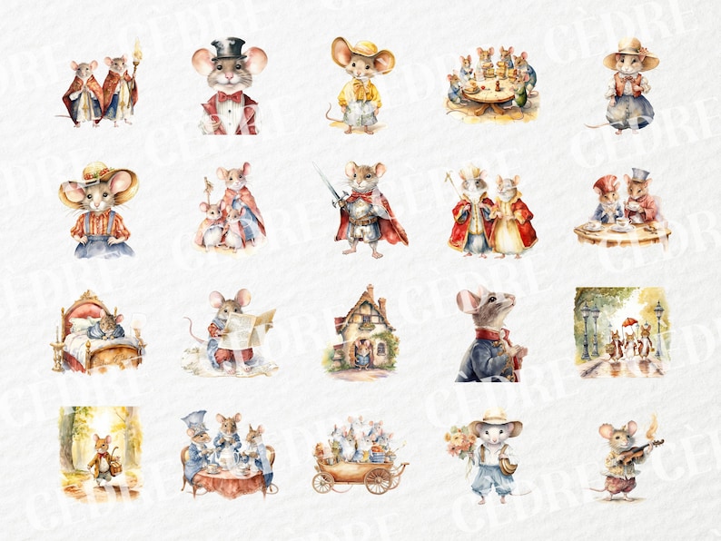 Watercolor Fairytale Mouse Clipart, Fantasy Mouse Clipart, Cute Pet ...