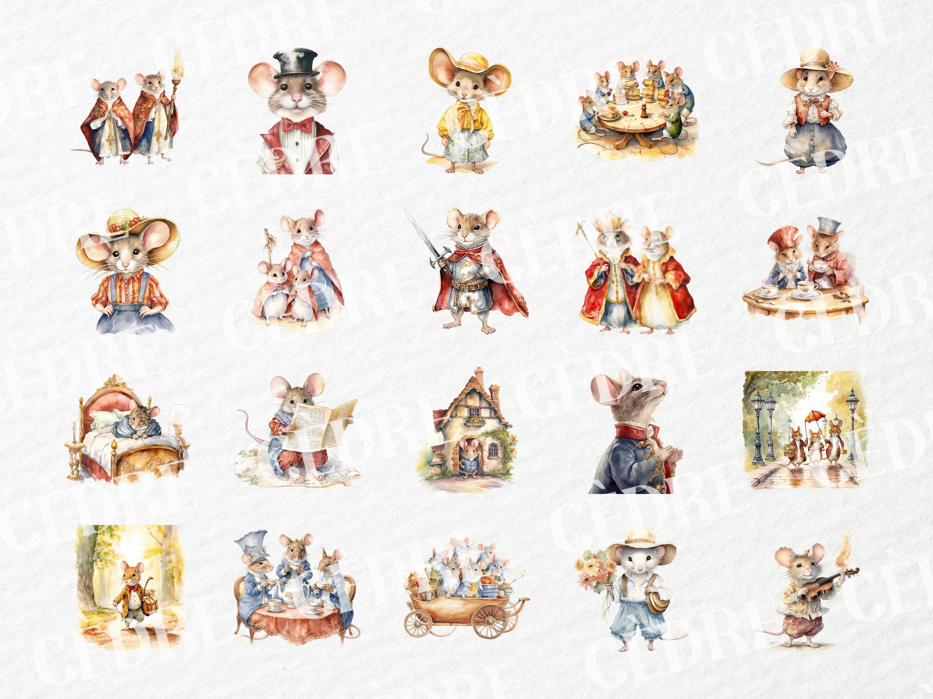 Watercolor Fairytale Mouse Clipart, Fantasy Mouse Clipart, Cute Pet ...