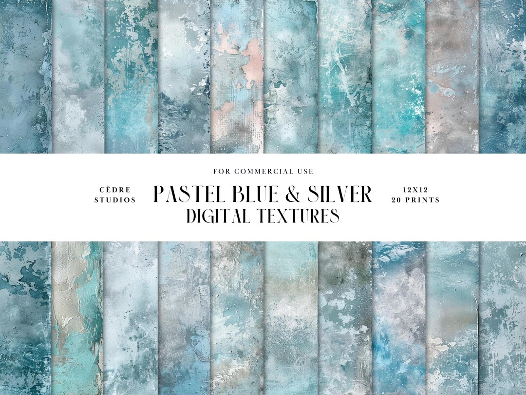 Pastel Blue and Silver Digital Textures, Metallic Silver Digital Papers ...