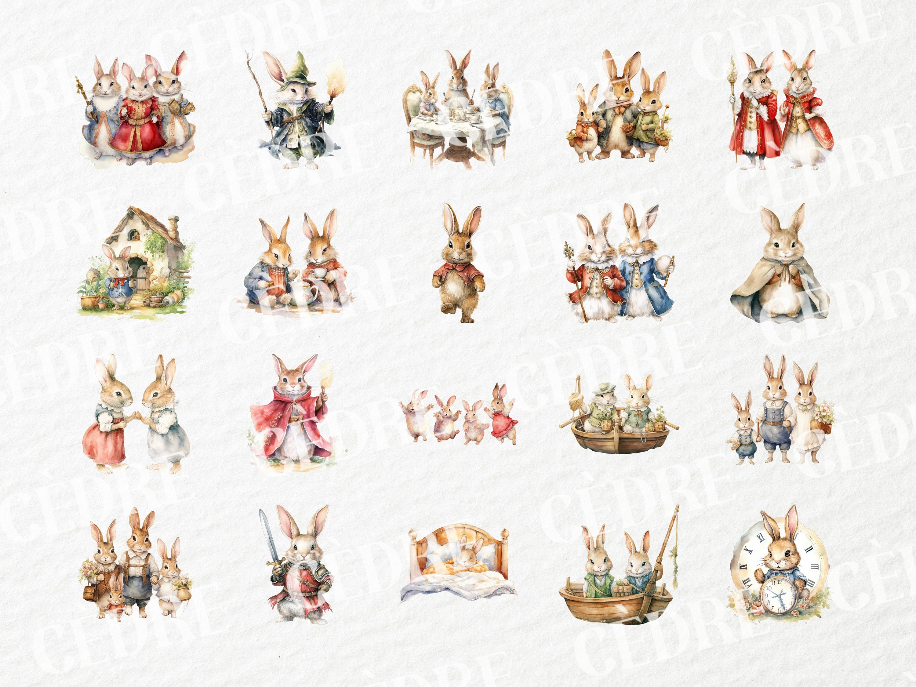 Watercolor Fairytale Bunny Clipart Fantasy Bunnies Clipart - Etsy