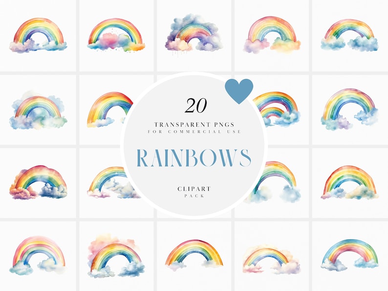 Watercolor Rainbow Clipart, Cute Rainbows Clipart, Children Nursery ...