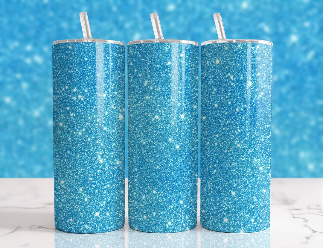 20 Oz Skinny Tumbler Wrap, Blue Sparkles, Glittery Blue Art, Straight ...