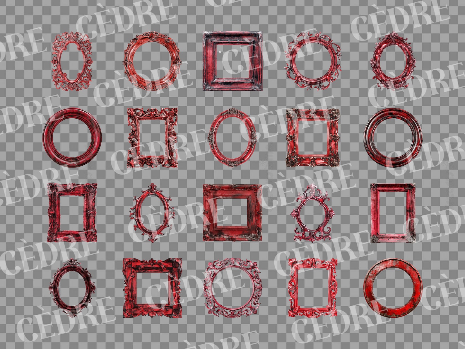 Watercolor Red Frames Clipart, Antique Ornamental Corner Border ...