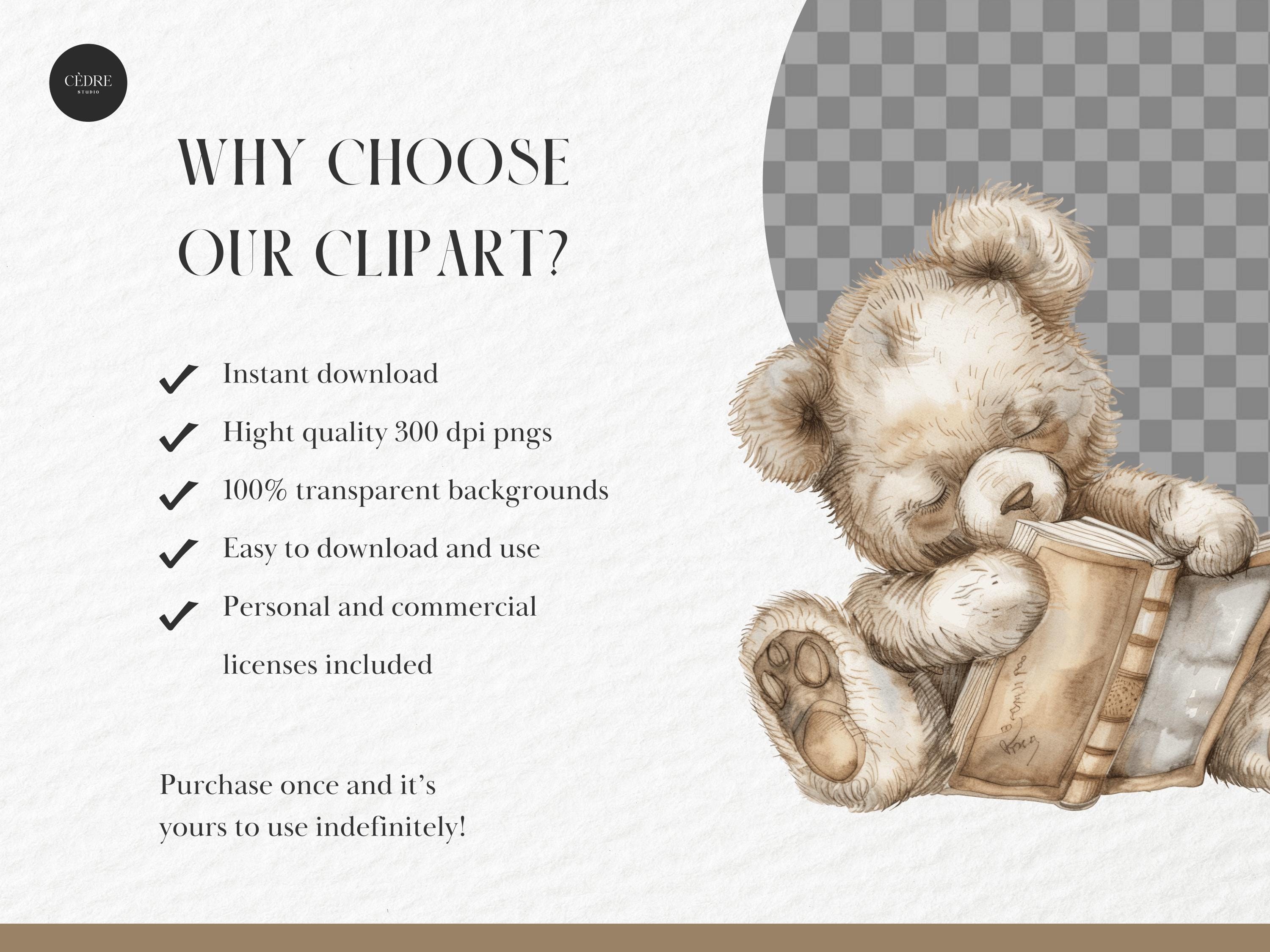 Watercolor Sleeping Teddy Bear Clipart, Sleepy Teddy Bear, Cute Nursery ...