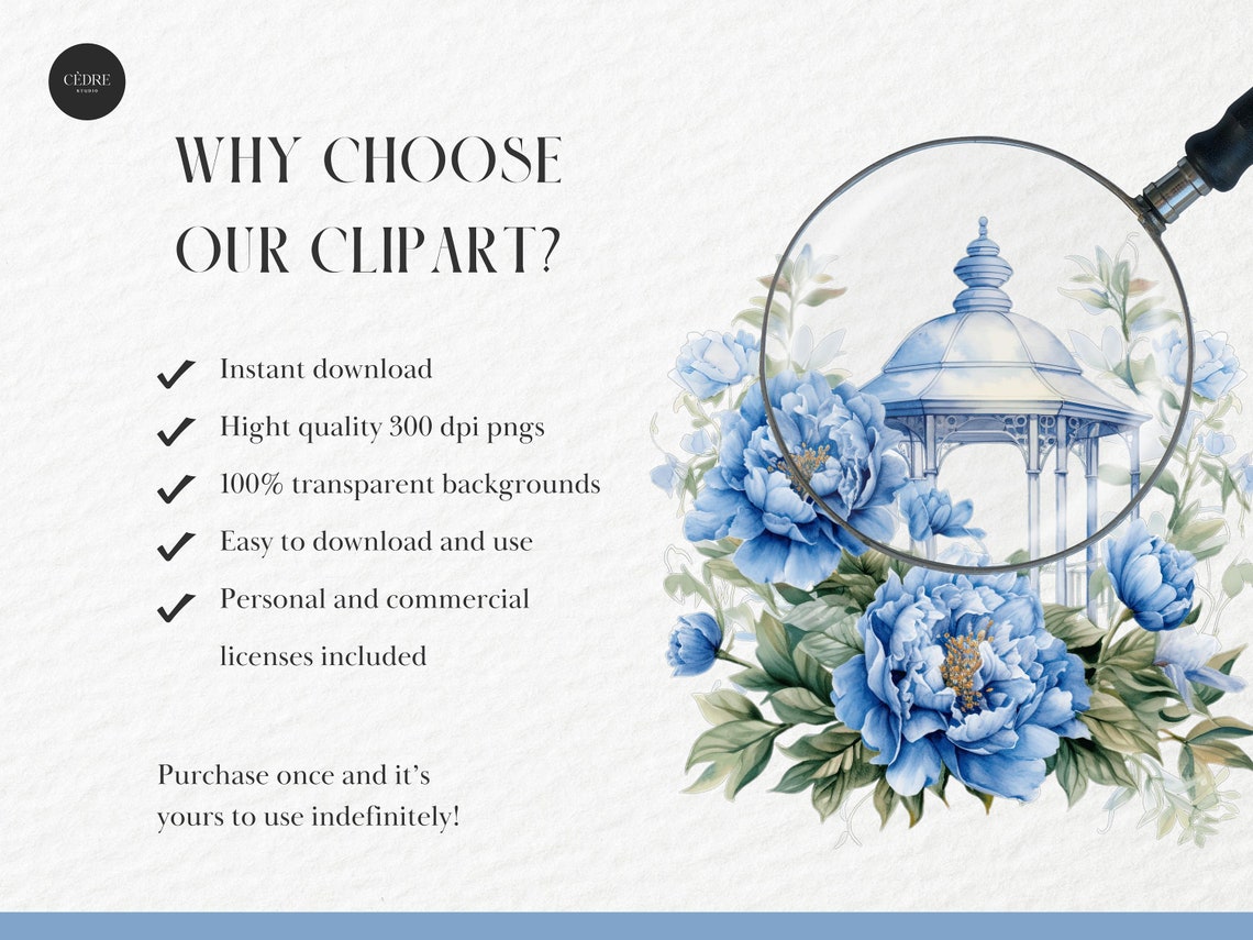 Watercolor Blue Peonies Clipart, Baby Blue Peony Clipart, Blue Floral ...