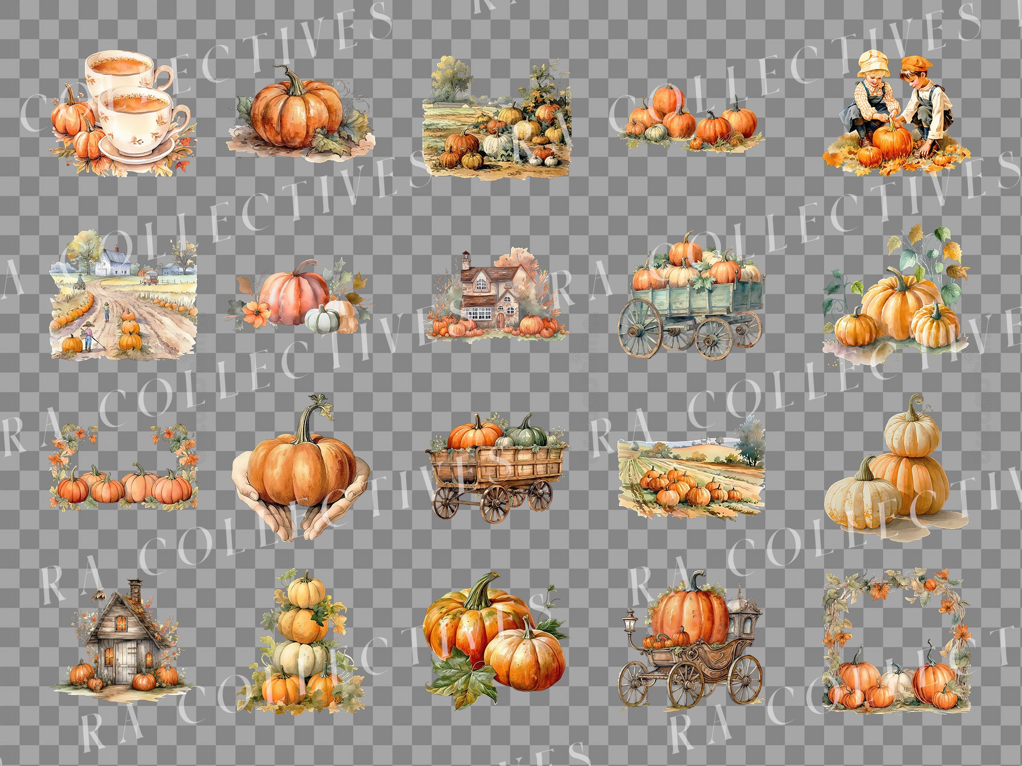 Watercolor Pumpkin Clipart Orange Pumpkins Clipart Autumn - Etsy