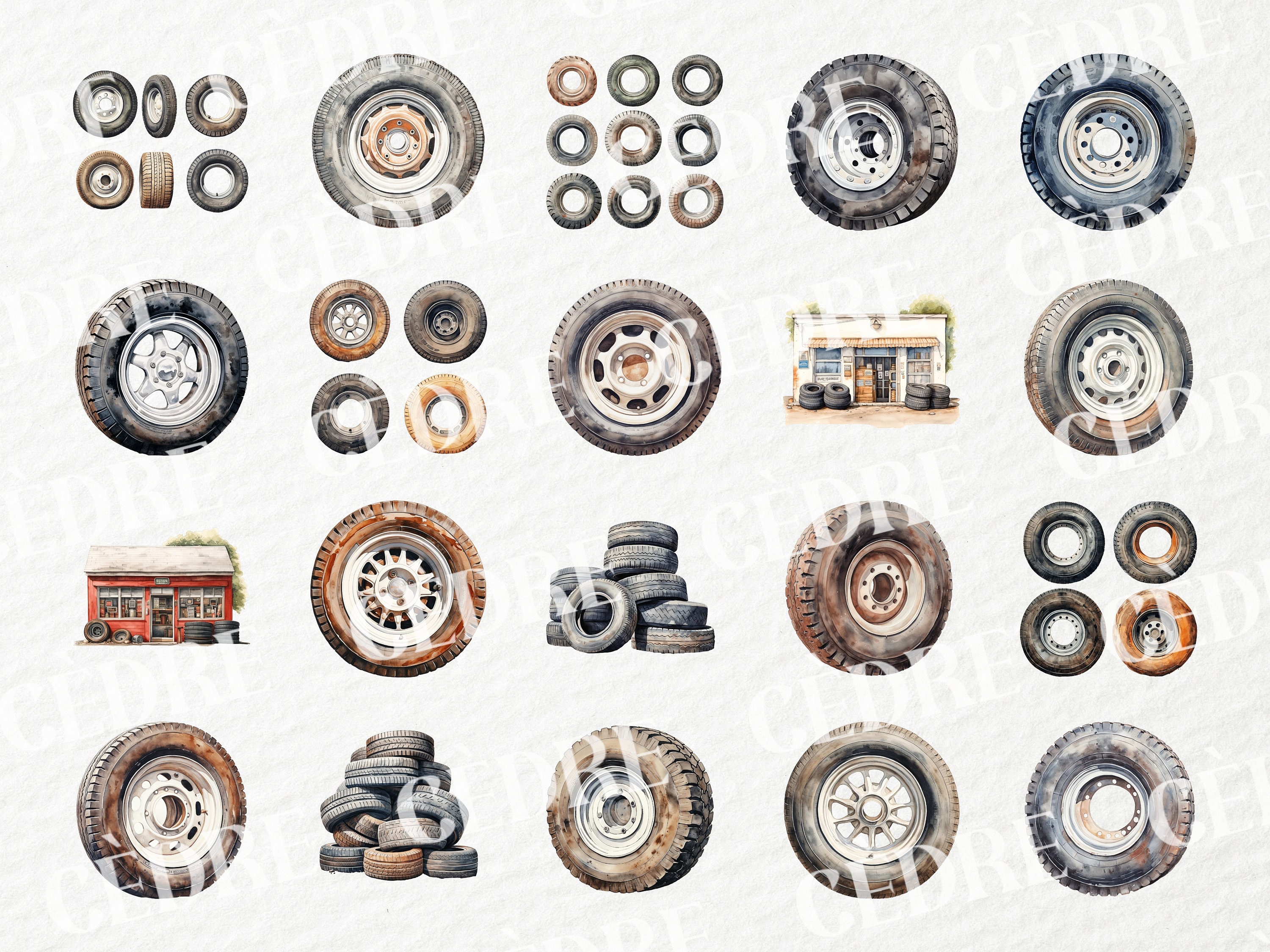 Watercolor New Car Tires Clipart, Old Car Tire, Mechanic, SUV Truck Van ...