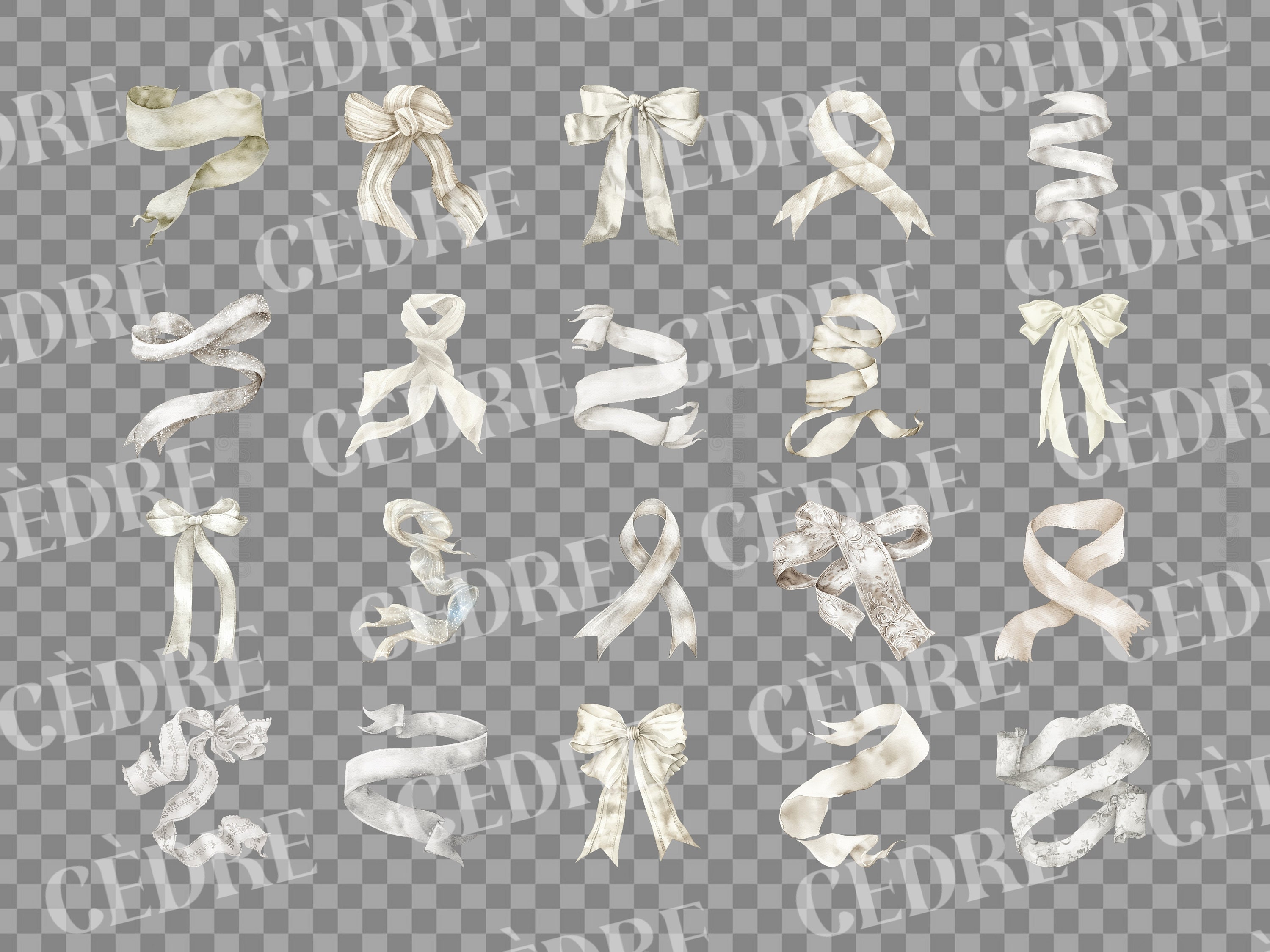 Watercolor White Ribbon Clipart, White Ribbons Clipart, Decorative ...