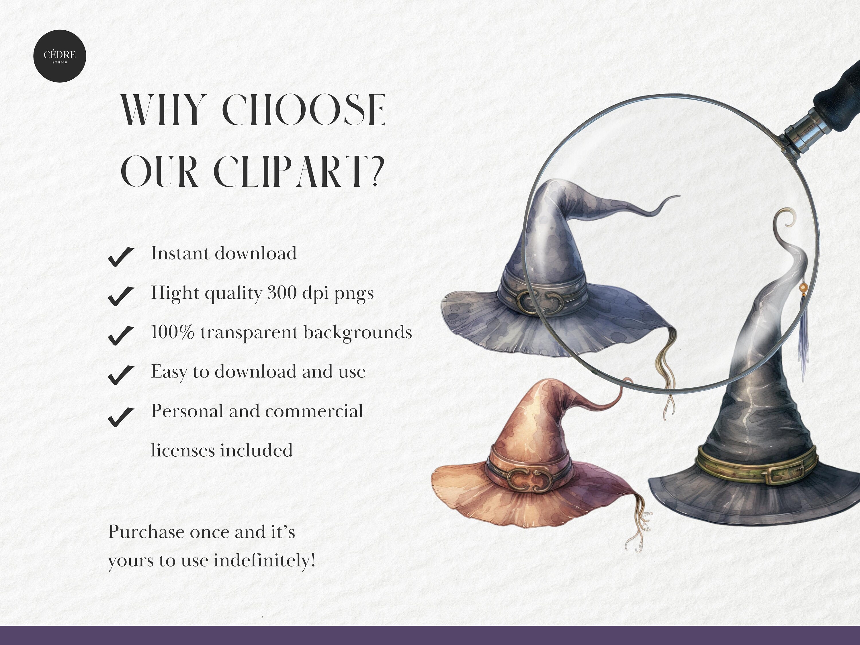 Watercolor Witch Hat Clipart, Fantasy Witch Clipart, Witchy Hats ...