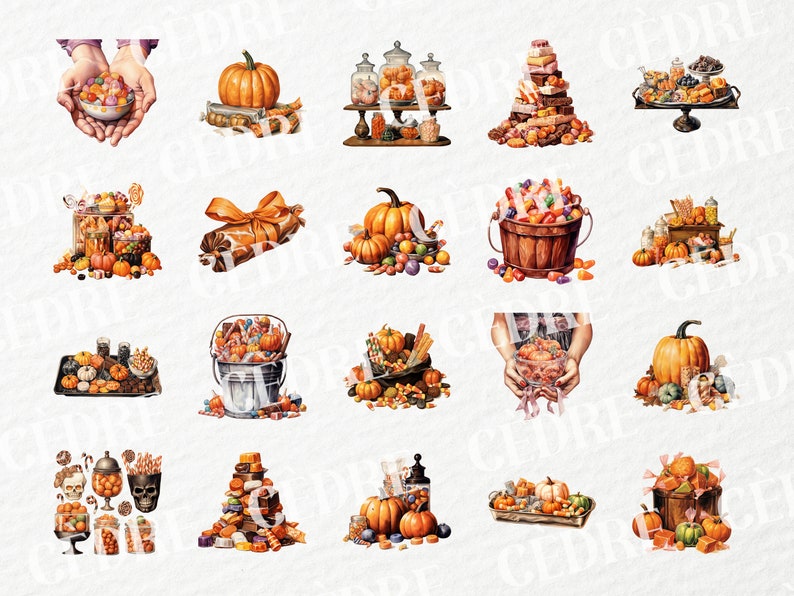 Watercolor Halloween Candy Clipart, Halloween Candies Clipart, Trick or ...