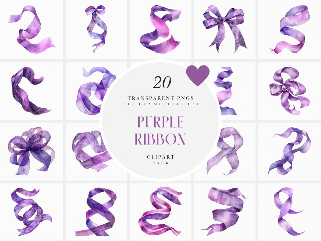 Watercolor Purple Ribbon Clipart, Purple Ribbons Clipart, Decorative ...