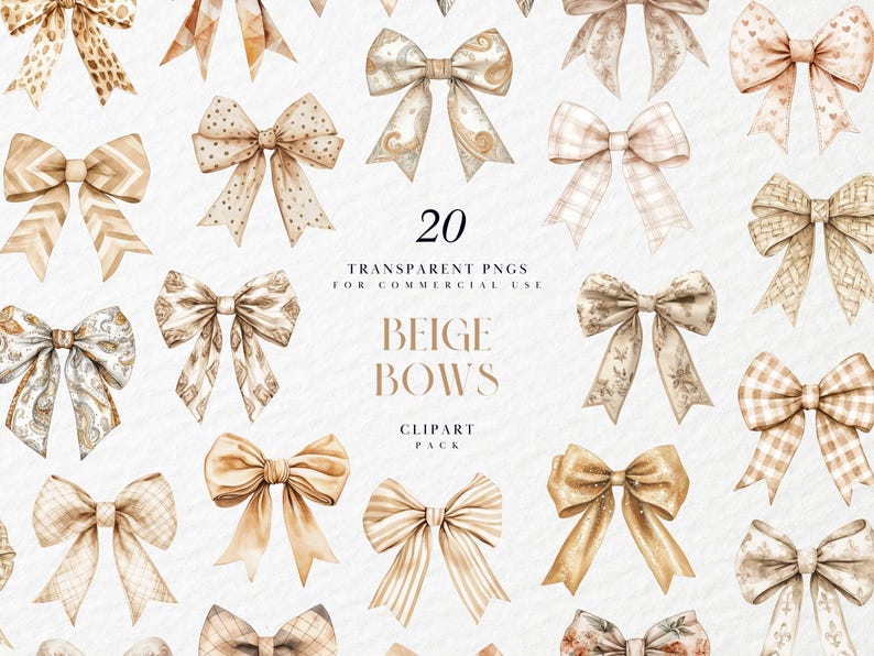 Watercolor Beige Bow Clipart, Beige Bows Clipart, Beige Ribbon Clipart ...