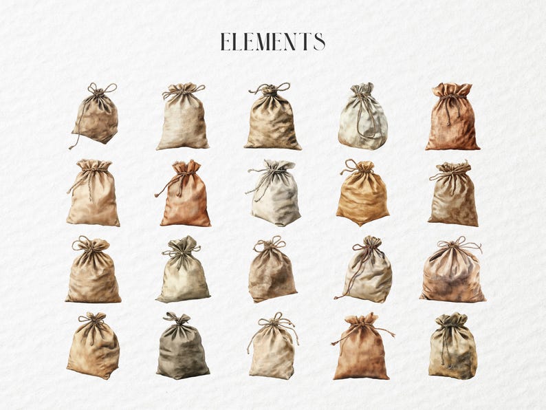 Watercolor Burlap Sack Clipart, Coin Pouch, Potato Sack, Vintage ...