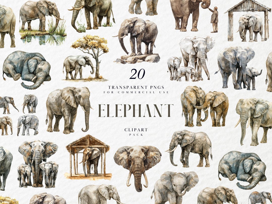 Watercolor Elephant Clipart, Elephants, African Wildlife, Grassland ...