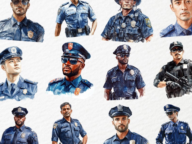Watercolor Police Officer Clipart, Male Police, Cop, Law Enforcement ...