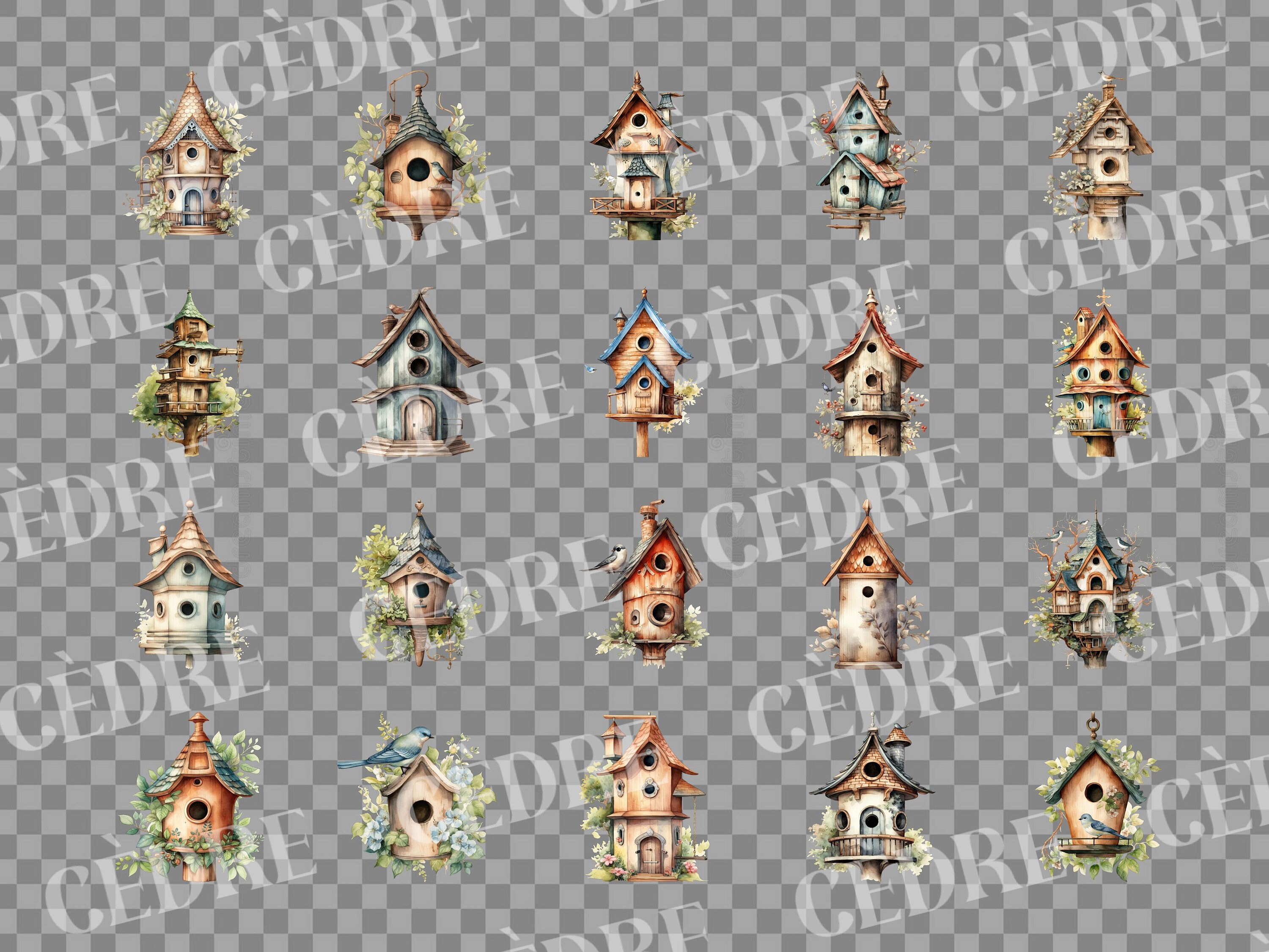 Watercolor Birdhouse Clipart, Backyard Garden Birdhouses Clipart ...