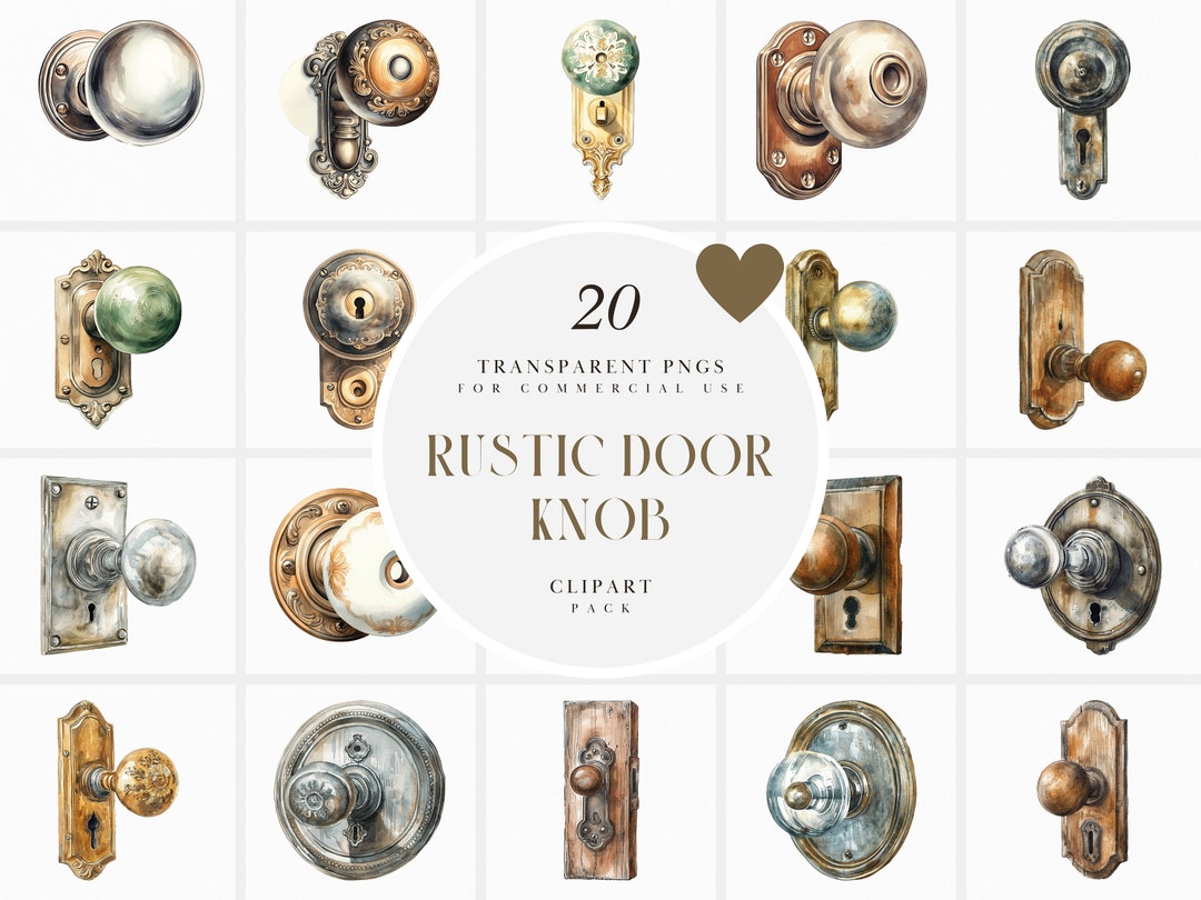 Watercolor Rustic Door Knob Clipart, Antique Old Knobs Clipart, Shabby ...