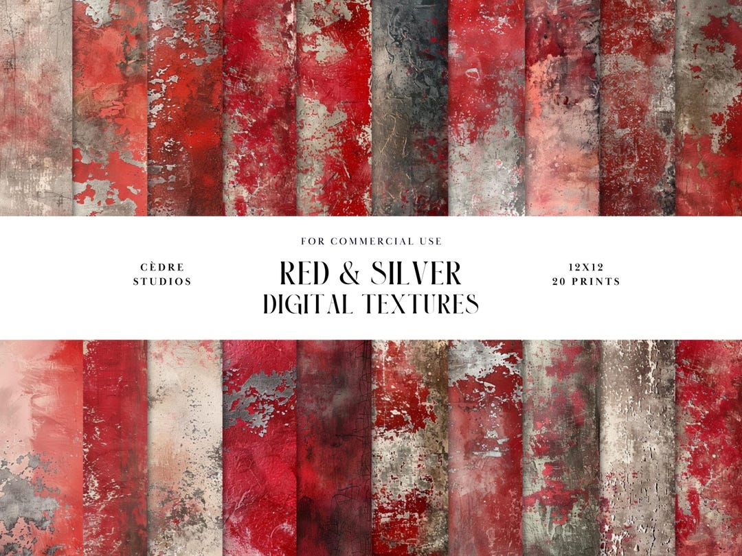 Red and Silver Digital Textures, Red and Metallic Silver Digital Papers ...