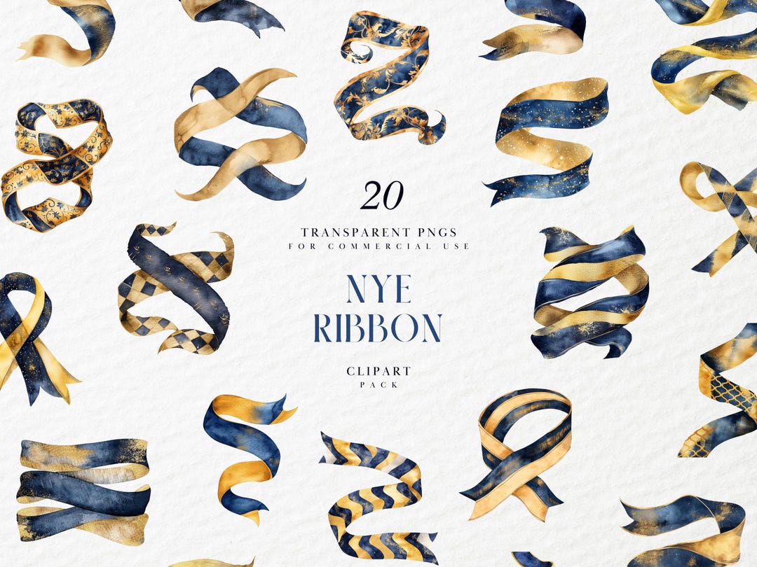Watercolor NYE Ribbon Clipart, New Years Eve Party Ribbons, Decorative ...