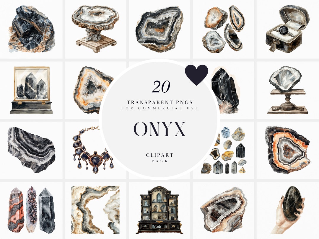 Watercolor Black Onyx Clipart, Crystal Onyx Stone Clipart, Precious ...