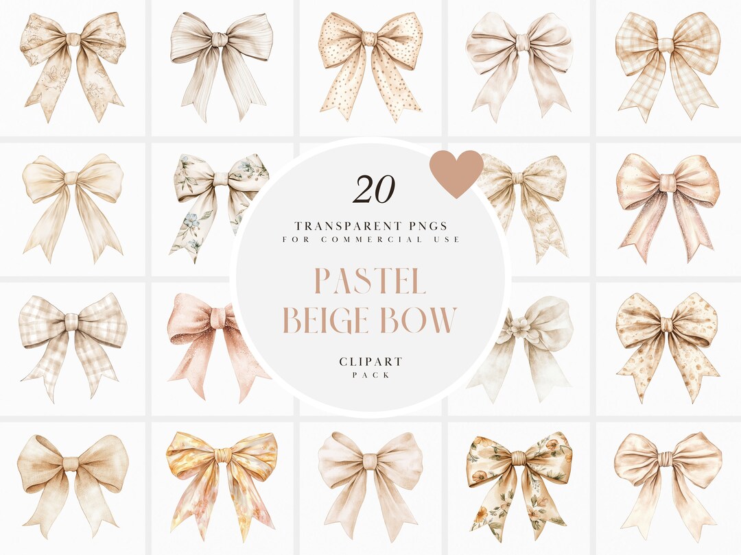 Watercolor Pastel Beige Bow Clipart, Light Beige Bows, Soft Beige ...
