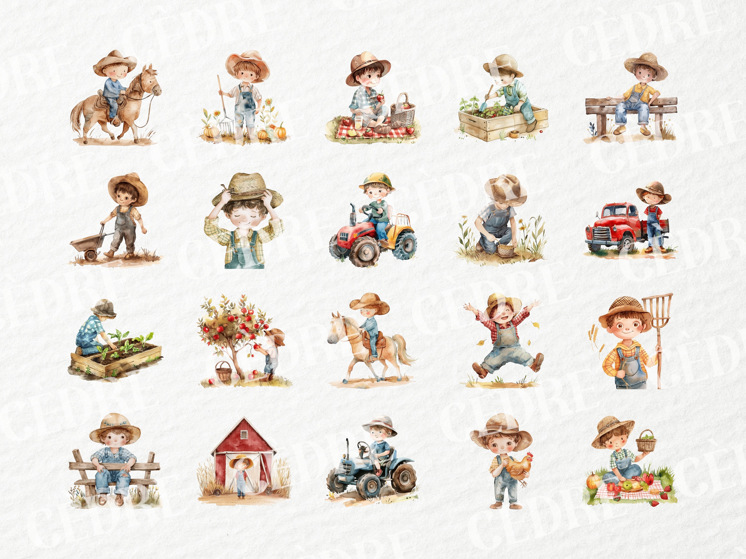 Watercolor Cute Farm Boy Clipart, Cartoon Farm Boy, Farm Life Clipart ...