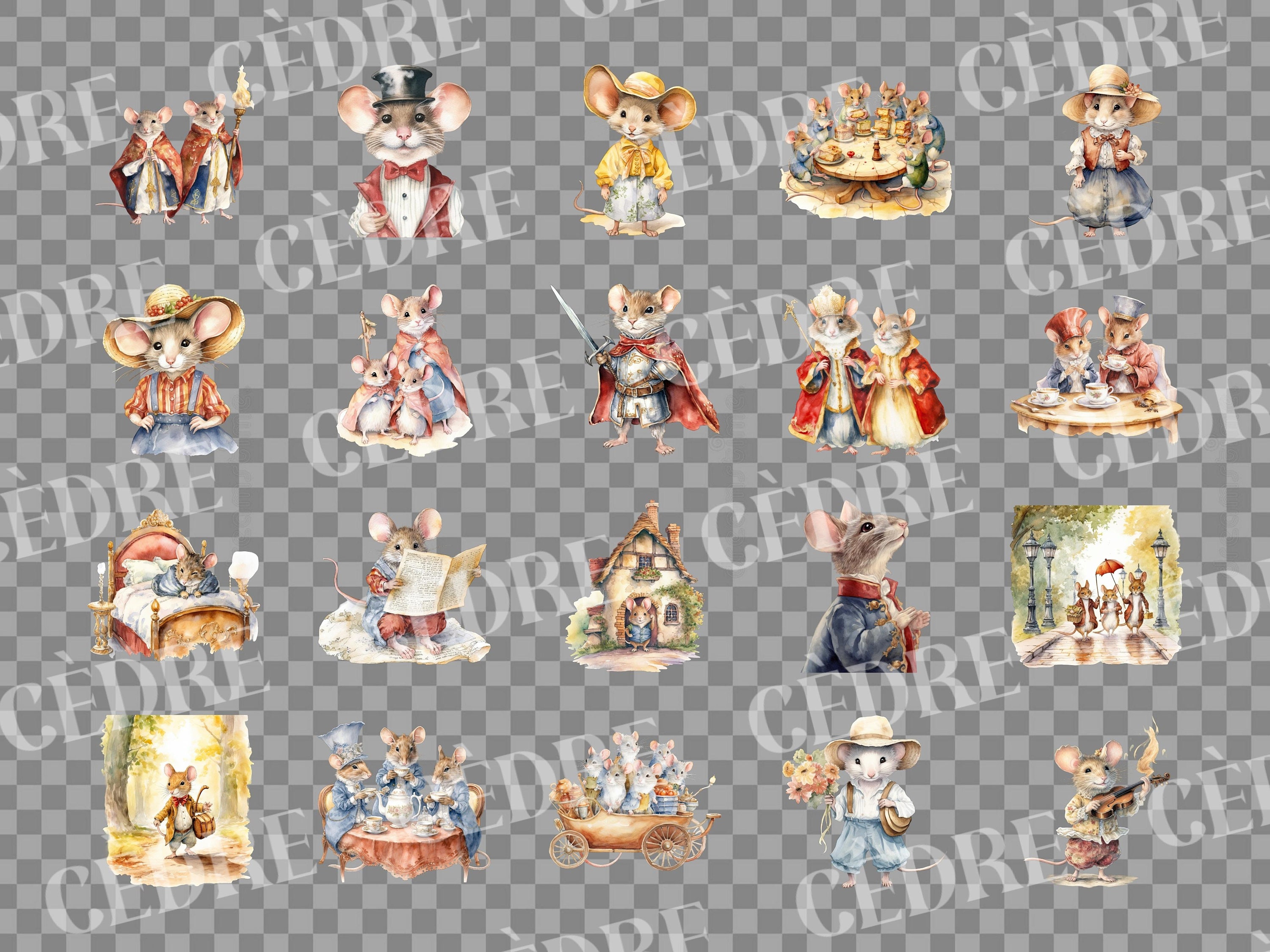 Watercolor Fairytale Mouse Clipart, Fantasy Mouse Clipart, Cute Pet ...