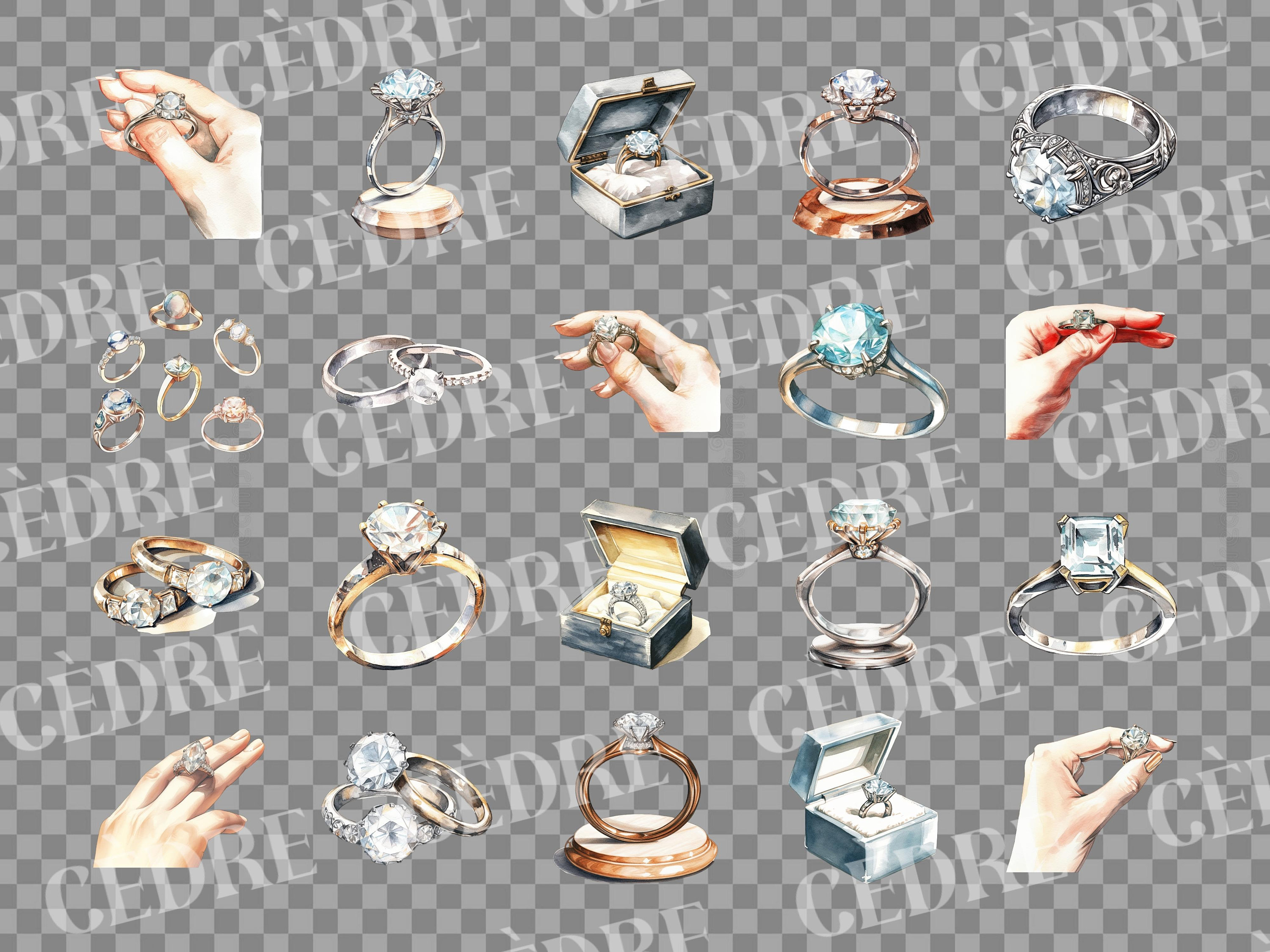 Watercolor Engagement Rings Clipart, Wedding Rings Clipart, Promise ...