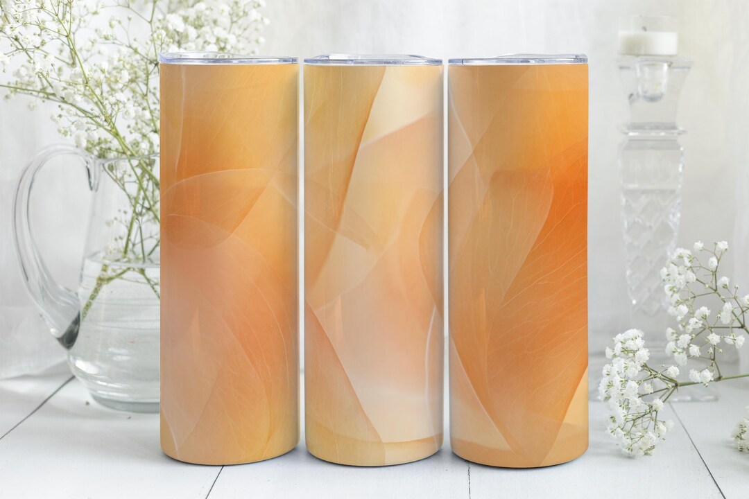 20 Oz Skinny Tumbler Wrap, Abstract Orange Petals, Dusk Hue, Straight ...