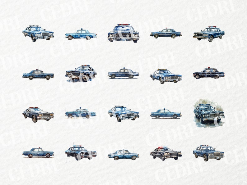 Watercolor Police Car Clipart, Police Cars Clipart, Cop Vehicle Clipart ...