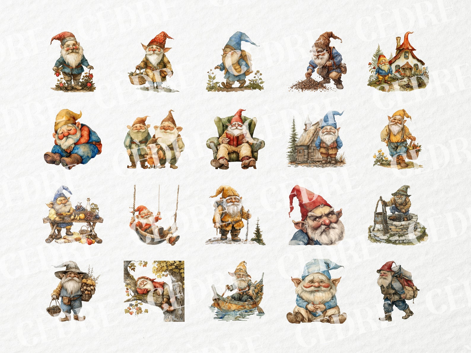 Watercolor Fairytale Gnomes Clipart, Cute Fantasy Gnome, Garden ...