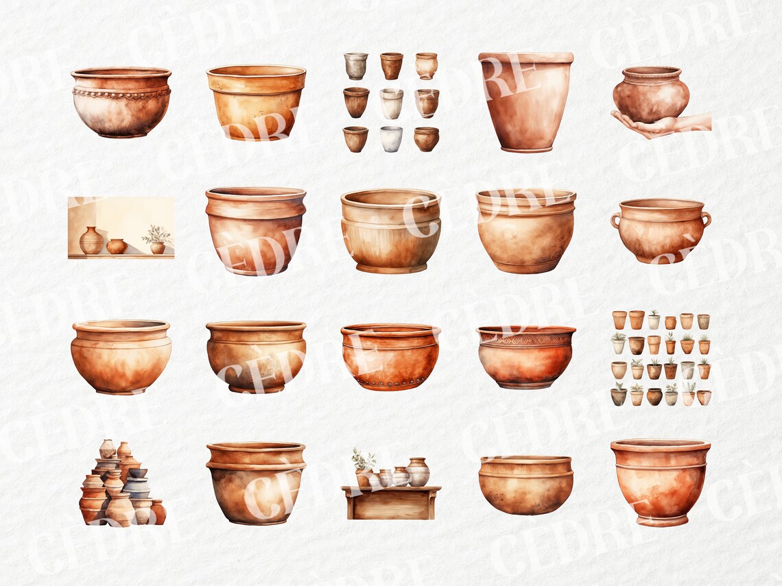 Watercolor Terracotta Pot Clipart, Terracotta Vase Clipart, Hand Thrown ...