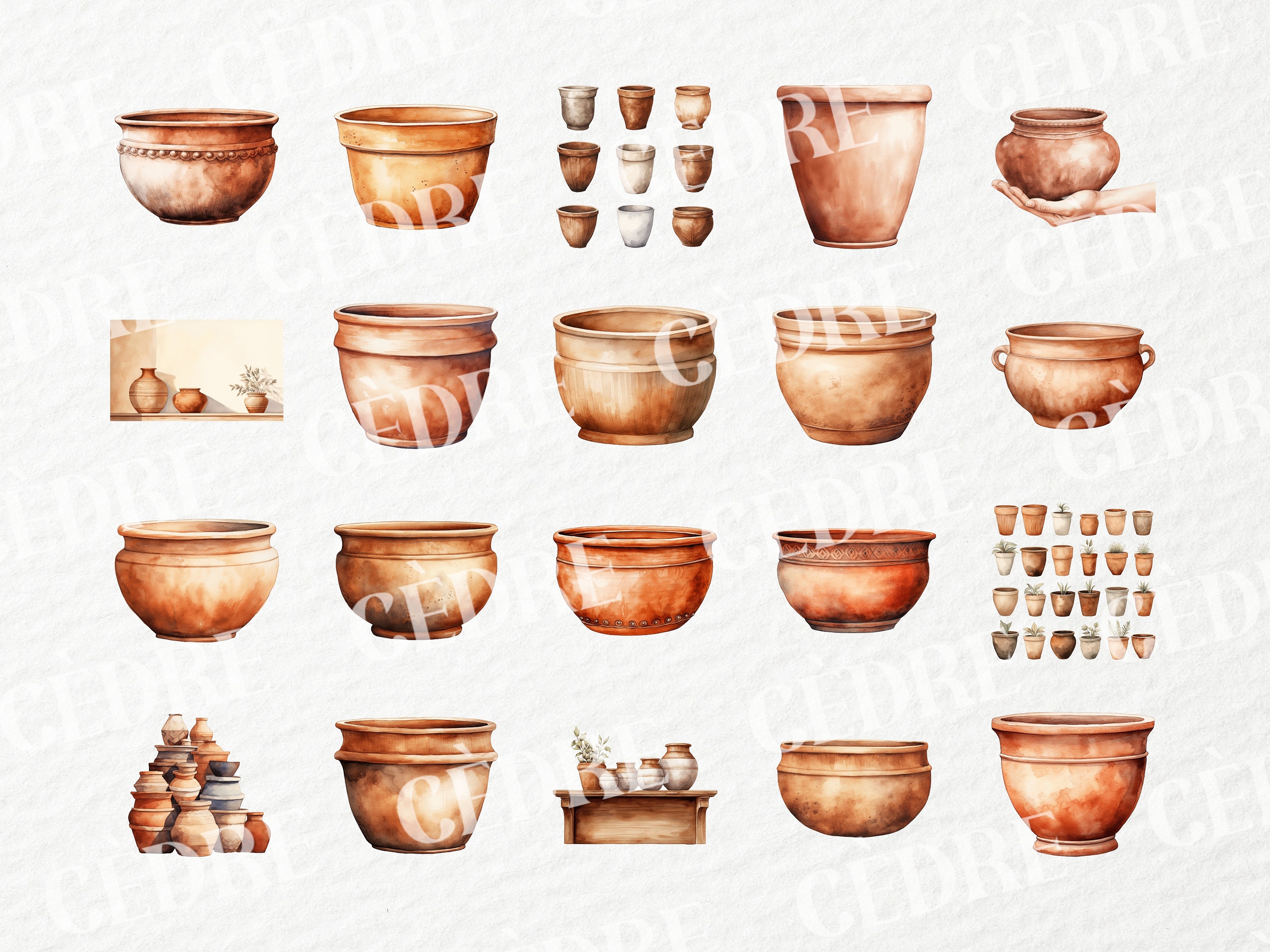 Watercolor Terracotta Pot Clipart, Terracotta Vase Clipart, Hand Thrown ...