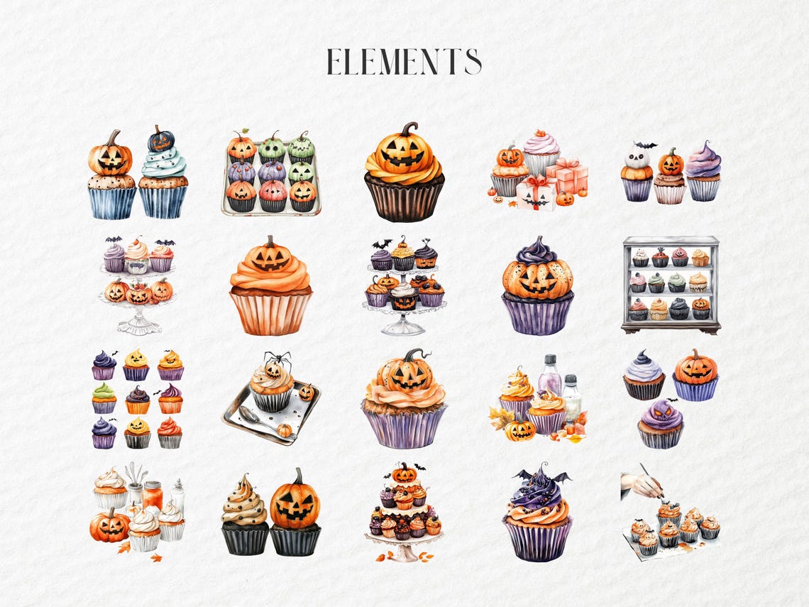 Watercolor Halloween Cupcakes Clipart, Halloween Cupcake Clipart, Trick ...