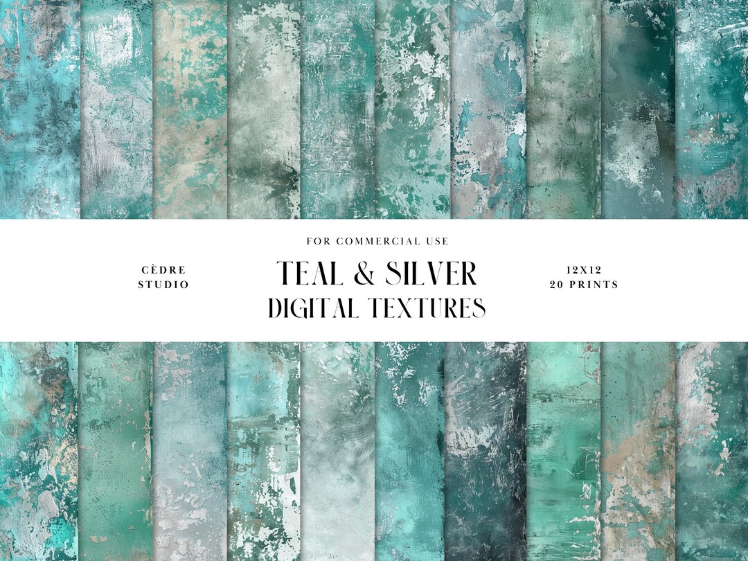 Teal and Silver Digital Textures, Teal Metallic Silver Digital Papers ...