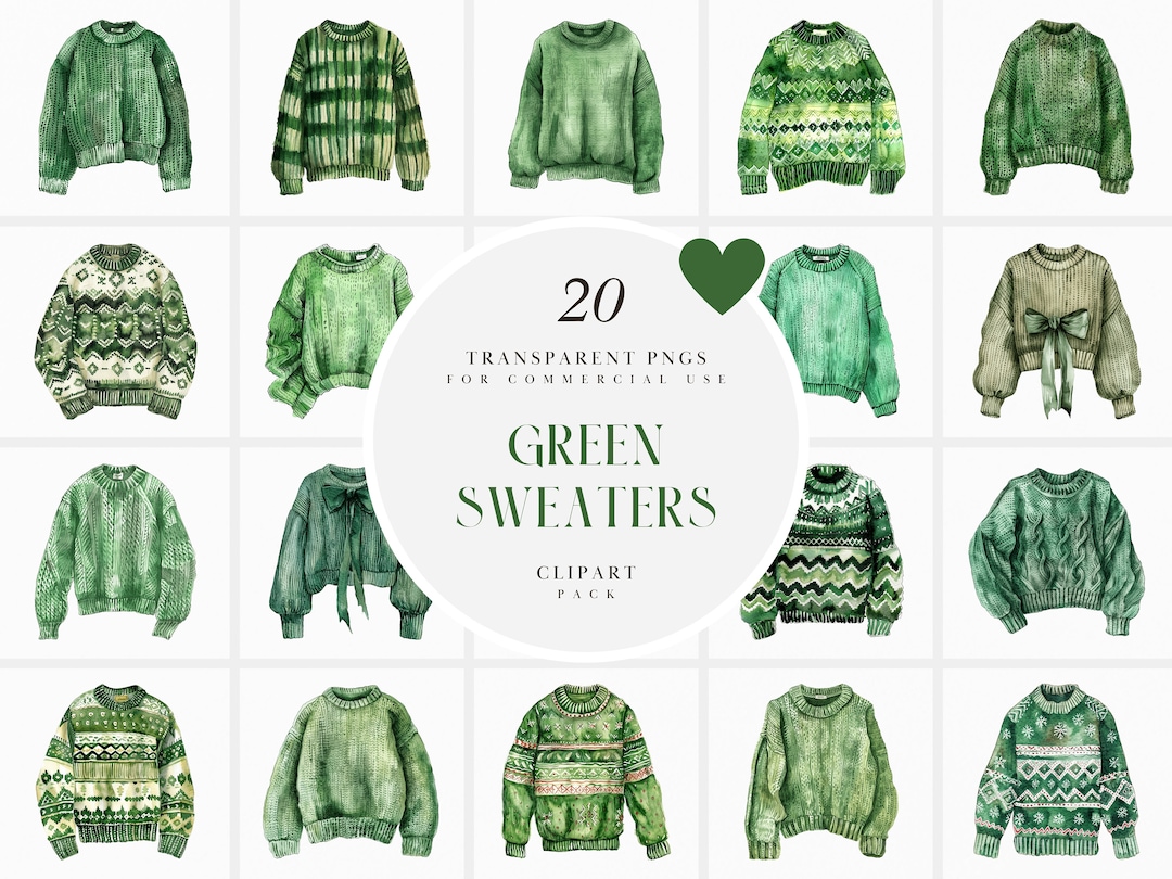 Watercolor Green Sweater Clipart, Green Sweaters Clipart, Knit Sweater ...