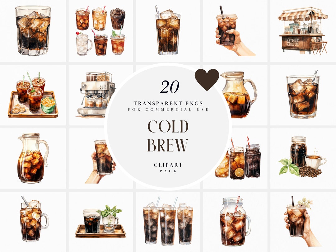 Watercolor Iced Cold Brew Clipart, Black Iced Coffee Clipart, Plain ...