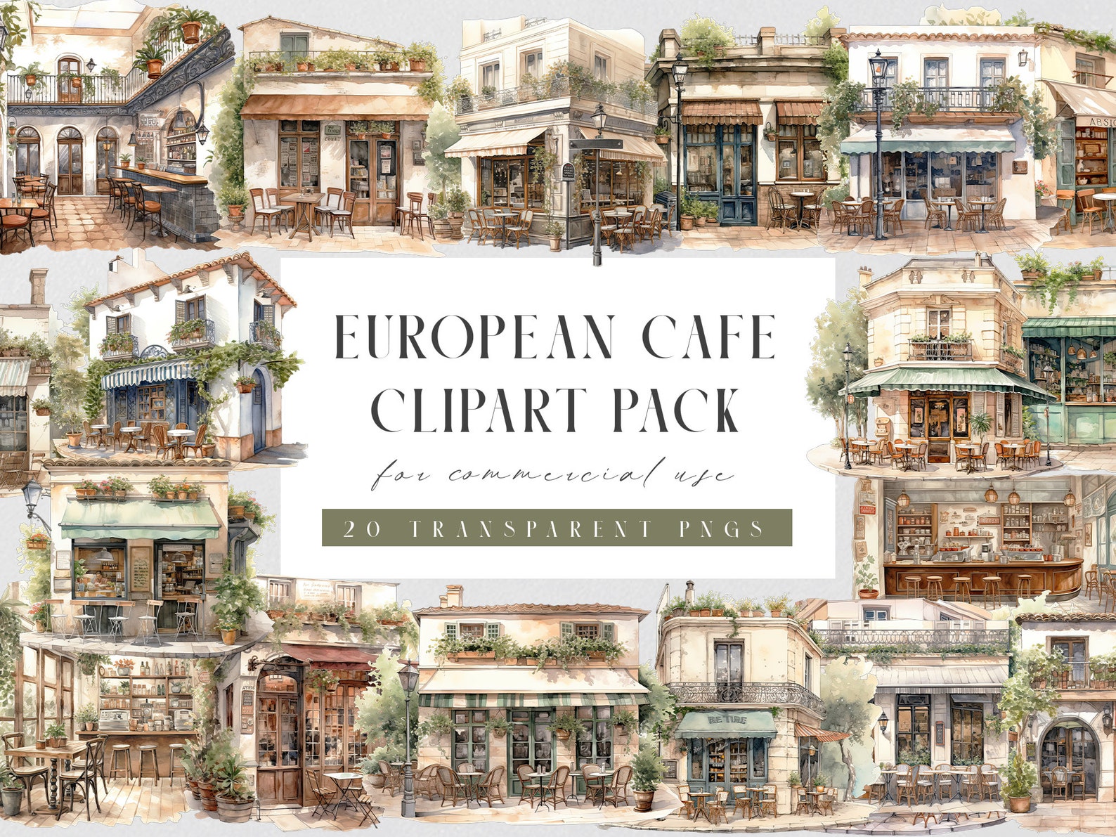 Watercolor European Cafe French Cafes Clipart Parisian - Etsy