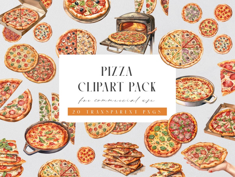 Watercolor Pizza Clipart Pizza Slice Clipart Party Pizza Box - Etsy